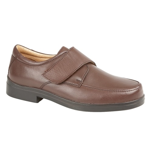 Roamers Wide Fit Touch Fasten Leather Shoes Brown | BigDude