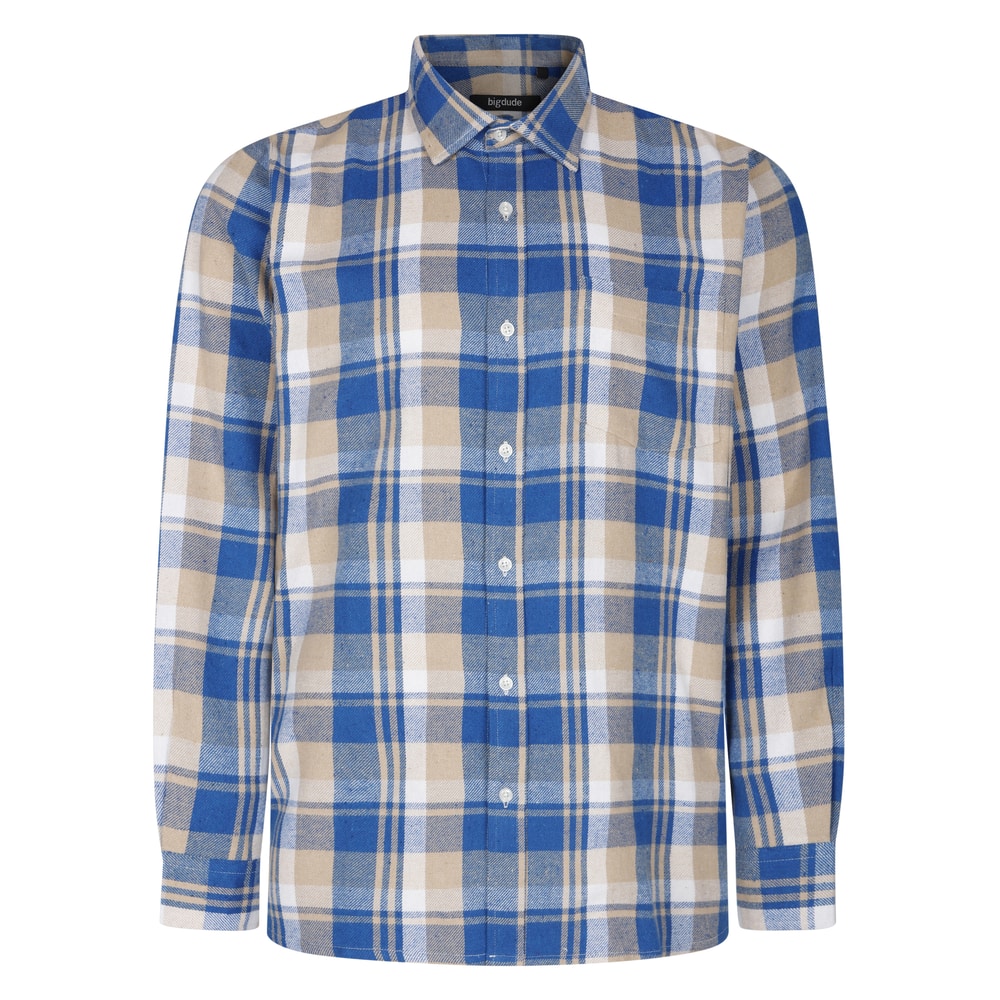 Bigdude Checked Flannel Long Sleeve Shirt Dusty Blue | BigDude