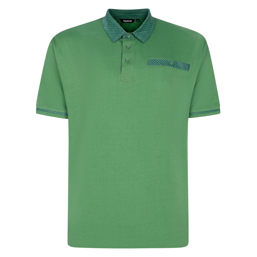 Bigdude Contrast Printed Jersey Polo Deep Green | BigDude