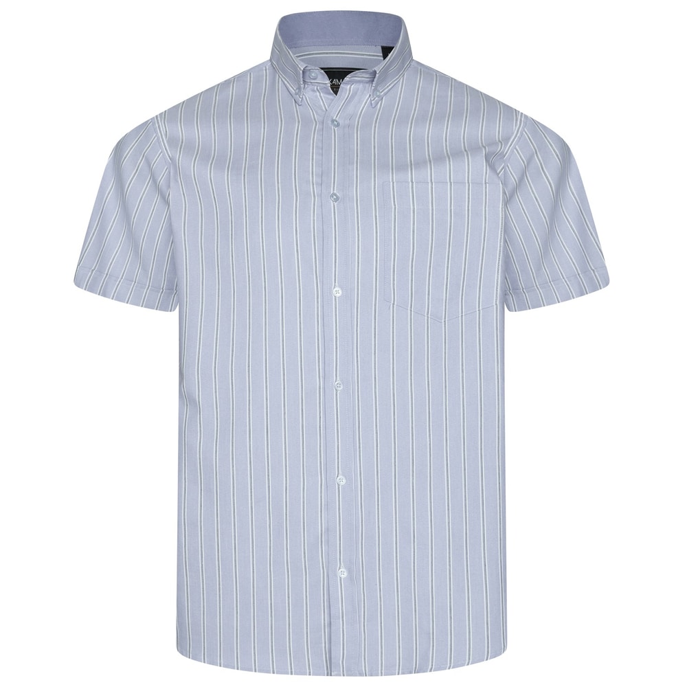 KAM Short Sleeve Casual Stripe Shirt Blue | BigDude