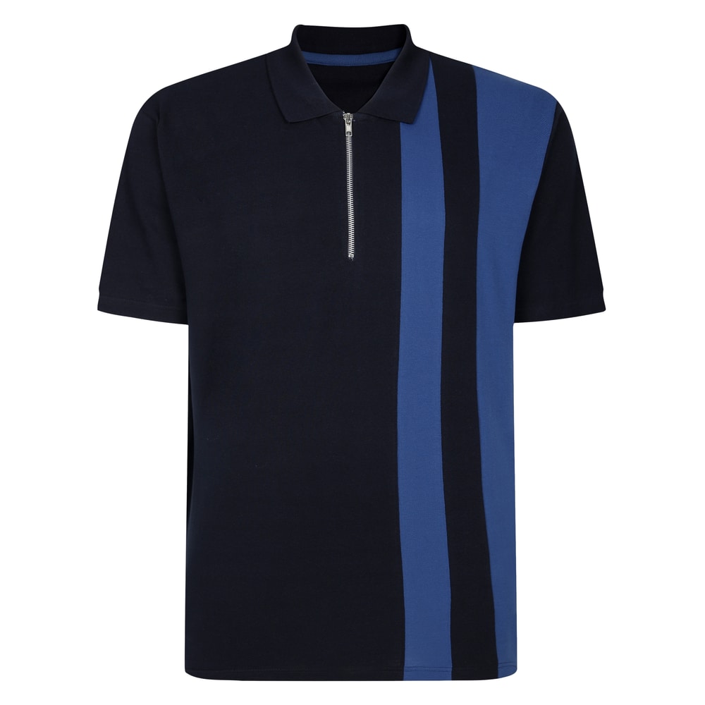 Bigdude Vertical Stripe Colour Block Polo Shirt Navy/Deep Blue | BigDude