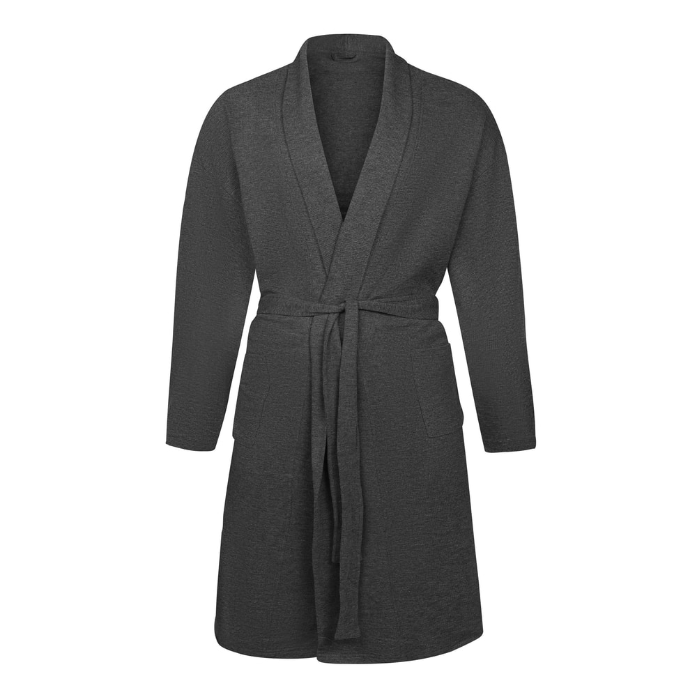 Bigdude Knitted Waffle Dressing Gown Charcoal | BigDude
